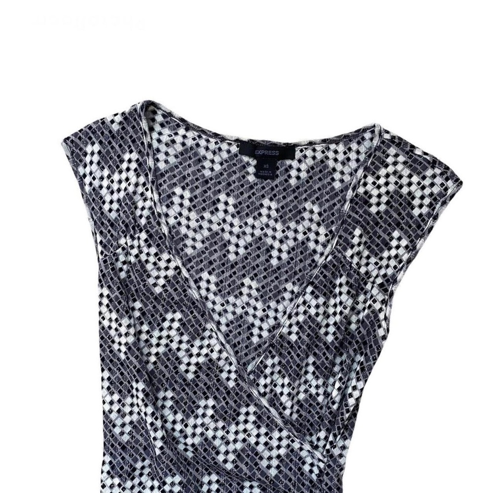 Vintage Express Y2k 90s Grey Metallic Checkered Print… - Gem